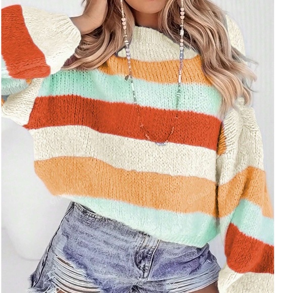 BellanBlue | Sweaters | Cozy Multicolor Color Block Knit Sweater Top ...